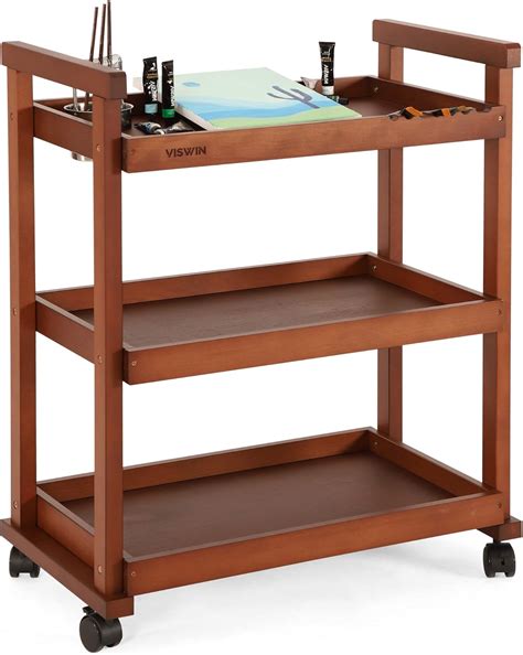Viswin 35 H Wood Storage Rolling Cart Solid Beech Wood 3 Tier Rolling