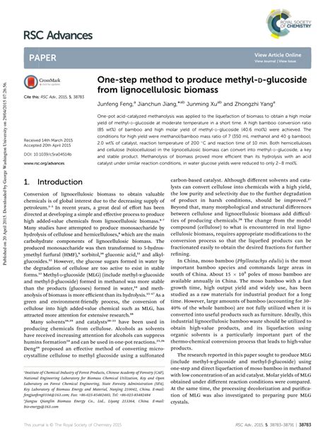 Pdf One Step Method To Produce Methyl D Glucoside From