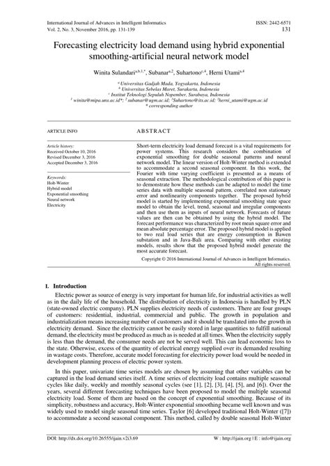 Pdf Forecasting Electricity Load Demand Using Hybrid Exponential