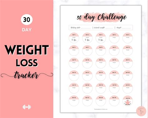Weight Loss Tracker 30 Day Challenge Weightloss Journal Fitness