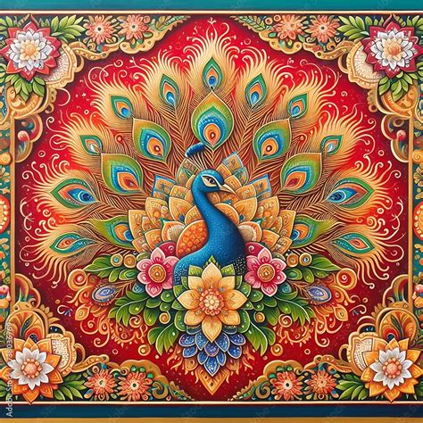 Traditional Indian Peacock Wallpaper Stock Illustration Adobe Stock