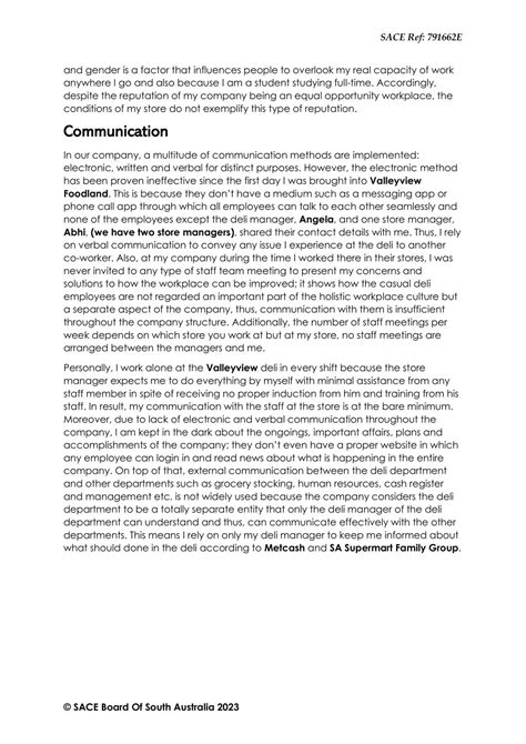 Sace Stage 2 Workplace Practices Workplace Reflection Report