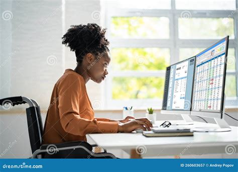 Medical Coding Spreadsheet On Pc African Woman Stock Image Image Of Desk Medical 260603657