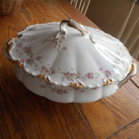 Haviland Limoges Pink Roses Swag Oval Soup Covered Tureen Gold