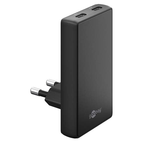 Goobay Flat Usb Lader 2x Usb C Pd Gan 65w Zwart