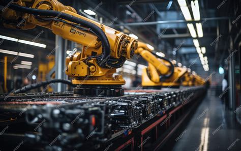 Premium Ai Image Robot Arm Assembly Machine Factory Workshop Sparks