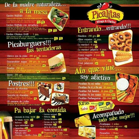 Menu At Picalitas Wings And Chelas Restaurant Villahermosa