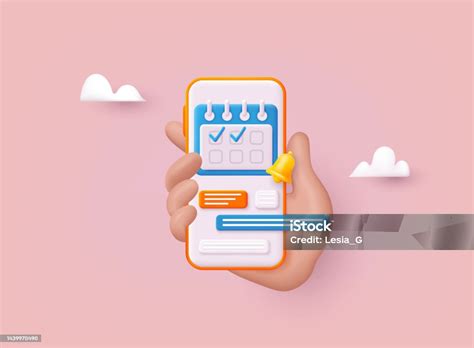 캘린더 요금제와 휴대 전화 휴대 전화를 들고 손 응용 프로그램에 벡터 현대 평면 창조적 인 정보 그래픽 디자인 3d 벡터 일러스트레이션 0명에 대한 스톡 벡터 아트 및 기타