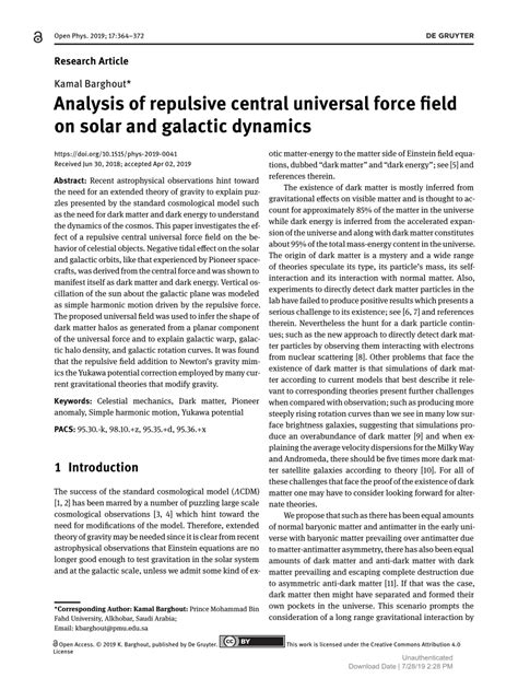 Pdf Analysis Of Repulsive Central Universal Force Field On Solar And