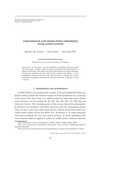 Pdf Coincidence And Fixed Point Theorems With Applications