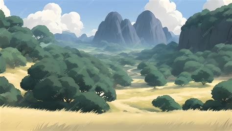 Paisaje Natural De Colinas Y Montañas Durante El Día Ilustración