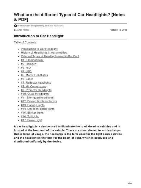 What Are The Different Types Of Car Headlights Notes Pdf Pdf