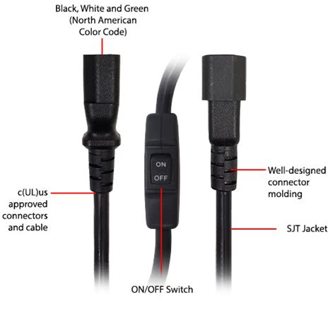 Iec C13 To Iec C14 Power Cable With Inline Onoff Switch Sjt Jacket