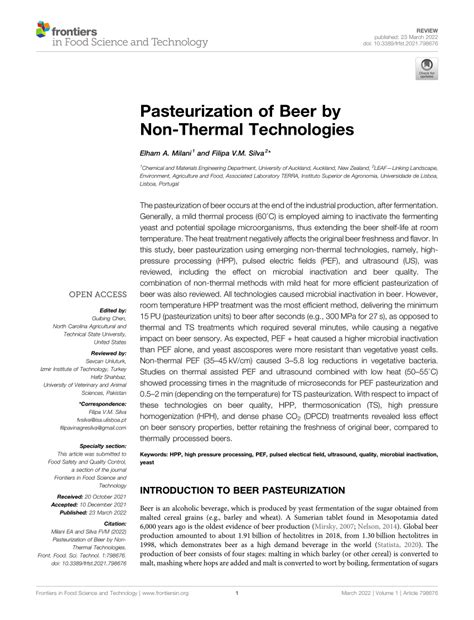 Pdf Pasteurization Of Beer By Non Thermal Technologies