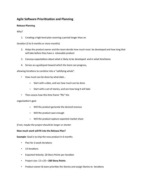 Agile Software Prioritization And Planning Release Agile Software