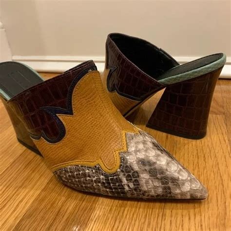 Asos Western Block Mule Printed Heels Western Almond Toe Heels With