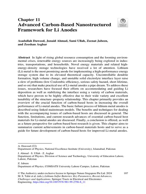 Advanced Carbon Based Nanostructured Framework For Li Anodes Pdf