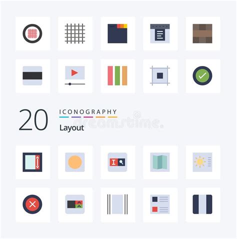 20 Layout Flat Color Icon Pack Like Line Grid Search Layout Control Stock Vector Illustration