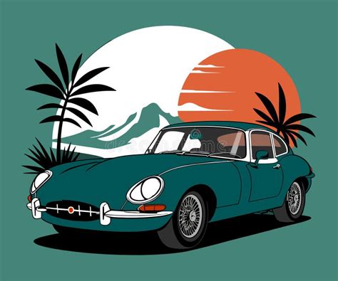 Jaguar E Type Vector Retro Art Deco Sports Car Scene Stock Illustration Illustration Of
