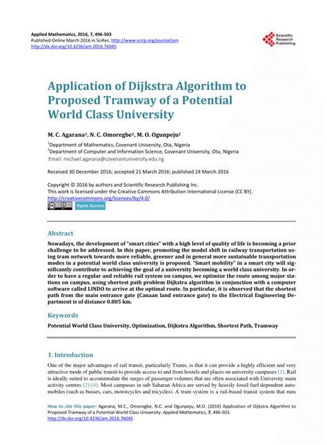 Pdf Application Of Dijkstra Algorithm To Proposed Tramway Of A