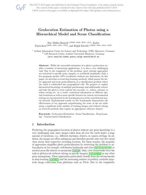Eric Muller Budack Geolocation Estimation Of Eccv 2018 Paper Pdf Artificial Intelligence