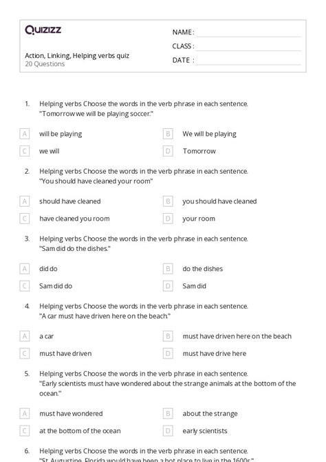 50 Helping Verbs Worksheets For Kindergarten On Quizizz Free And Printable