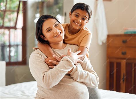 Premium Photo Hug Pregnant And Portrait Of Mother And Daughter In