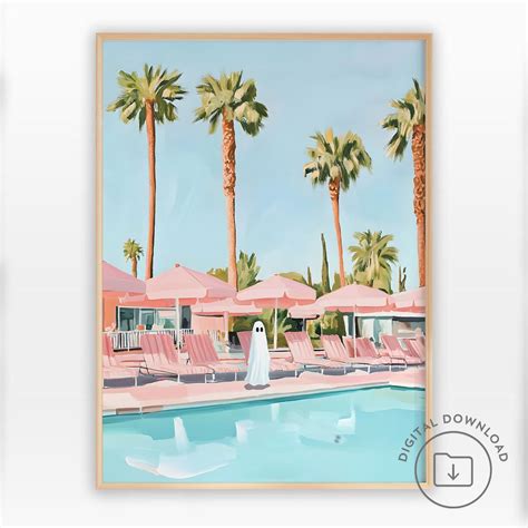 Zuno Summerween Print Printable Summer Halloween Wall Art Cute Ghost Retro Palm Springs Pool