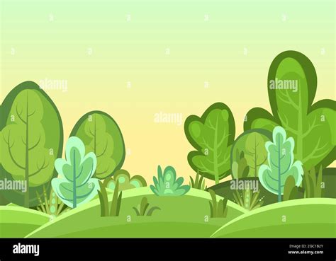 Flat Hill Forest Illustration In A Simple Symbolic Style Funny Green