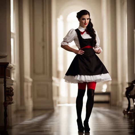 Teen Wearing Black Color Maid Dress Red Stocking By Nylonfan65 On