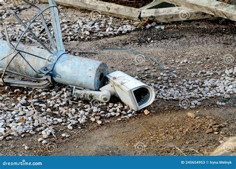 Broken Cctv Camera Laying On The Ground Stock Image Image Of Ground Broken 245654953