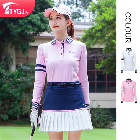 Ttygj Outono Conjunto De Roupas De Golfe Feminino Manga Longa Camiseta E Saia Curta Tênis