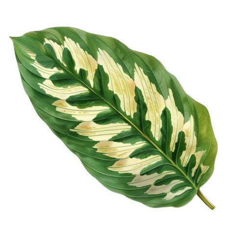 Detailed Image Of A Green Variegated Leaf Isolated On A White Background Showcasing Its Unique