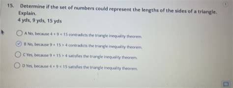 Solved 15 Determine If The Set Of Numbers Could Represent The Lengths