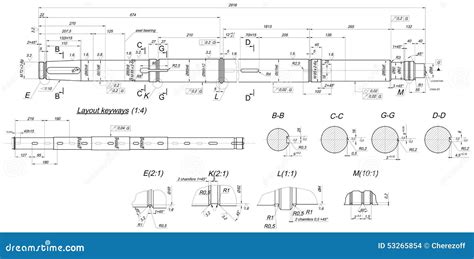 Expanded Shaft Sketch With Keyways Stock Vector Image 53265854