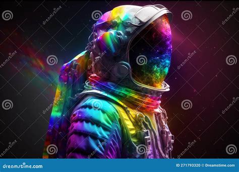 An Astronaut In A Rainbow Spacesuit Against A Black Space Background