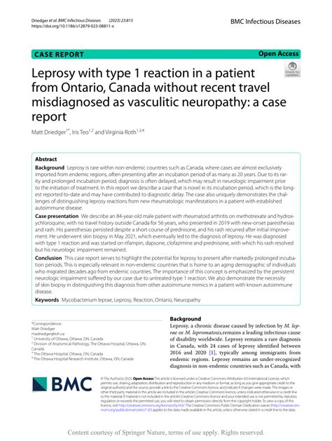 Pdf Leprosy With Type 1 Reaction In A Patient From Ontario Canada