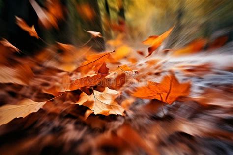 blurred leaves capture the swift movement of falling leaves with stock