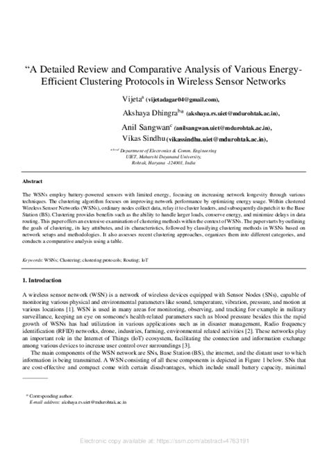 Pdf Comparative Analysis Of Energy Efficient Clustering In Wsns