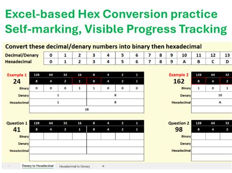 Self Marking Hexadecimal Conversion Spreadsheet Activity Teaching