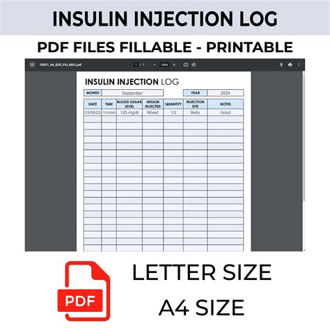 Blood Sugar Injection Log Diabetes Medication Log Insulin Therapy