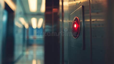 Elevator Call Button Close Up The Button Lights Up Red Stock