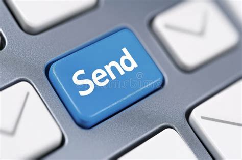 Pressing Blue Send Button On Modern Keyboard Stock Image Image Of Contact Pressing 354743239