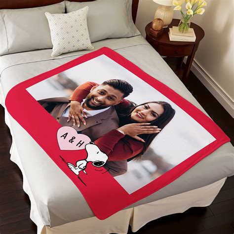 Peanuts® Valentines Snoopy™ Heart Initials Photo Plush Blanket At