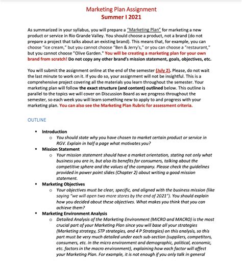 Solved Marketing Plan Assignment Summer 2021 As Summarized