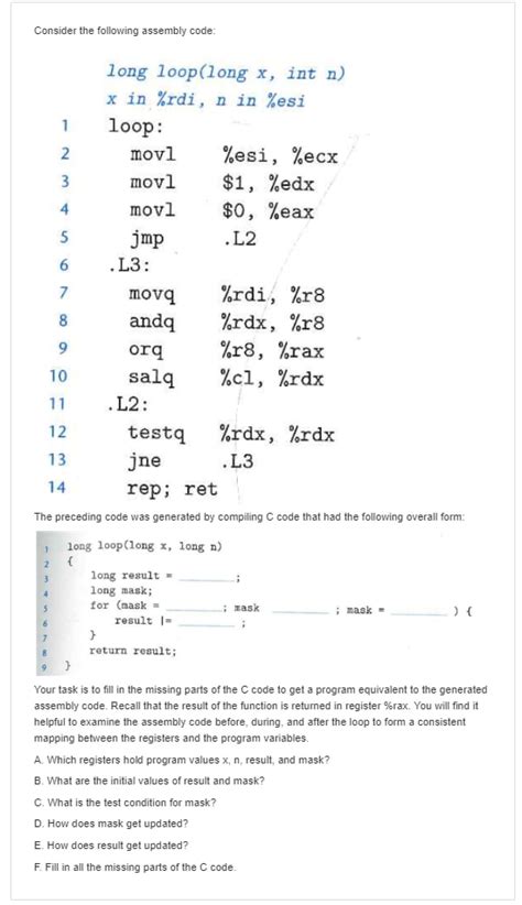 Consider The Following Assembly Code Long Loop Long Chegg Com