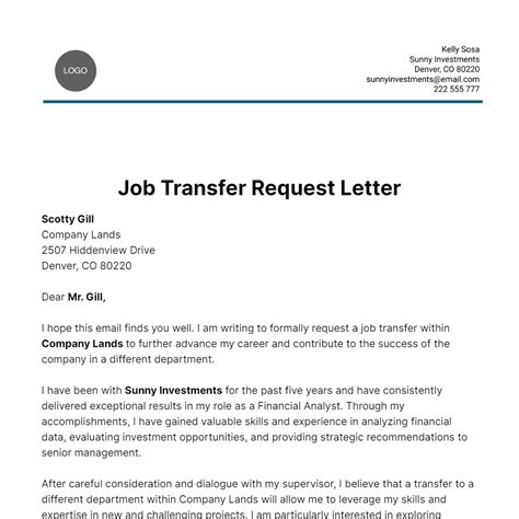 Request For Job Transfer Letter Example At Mildred Rohe Blog