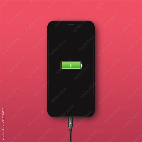Realistic Smartphone Layout Design With Charging Wire There Is A Charge Indicator On The Screen