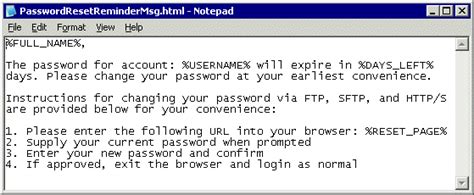 Password Reset Messages
