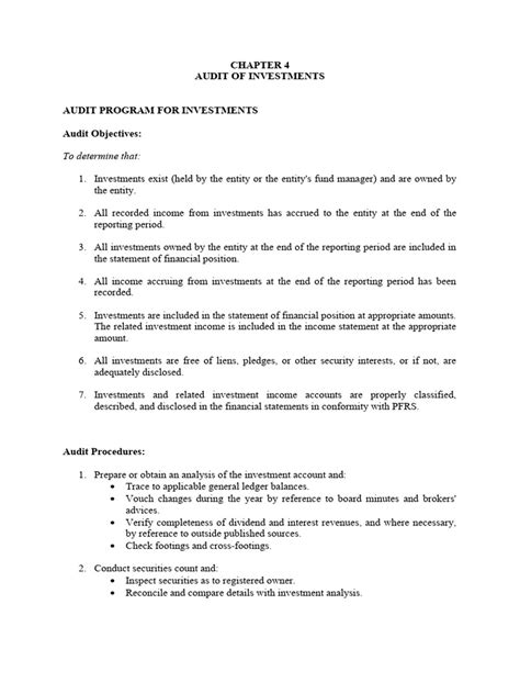 Chapter 4 Audit Of Investments Pdf Investing Stocks
